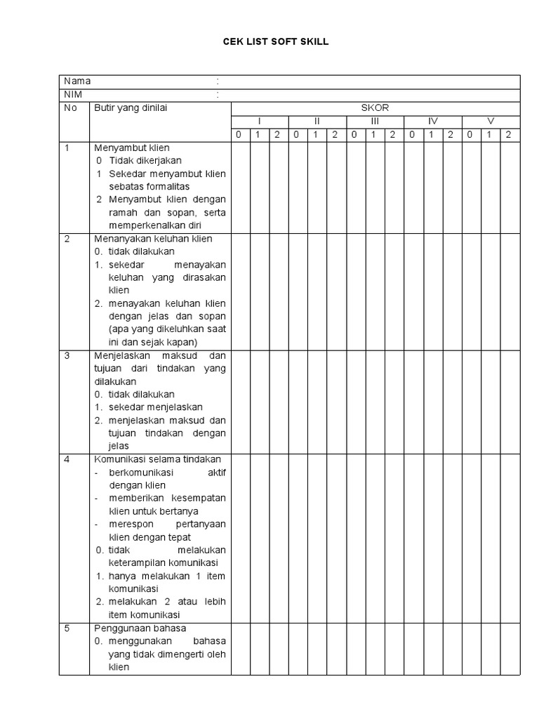 Cek List Penilaian Soft Skill Klien | PDF