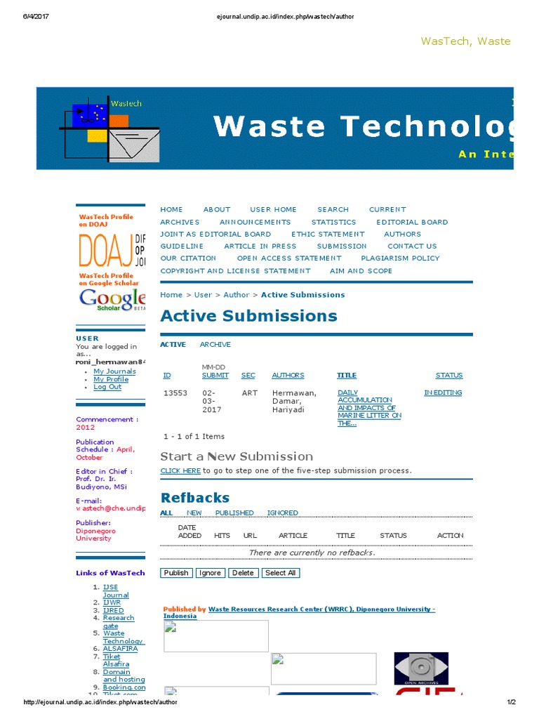 Ejournal - Undip.ac - Id - Index - Jurnal WasteTech | PDF | Cyberspace ...