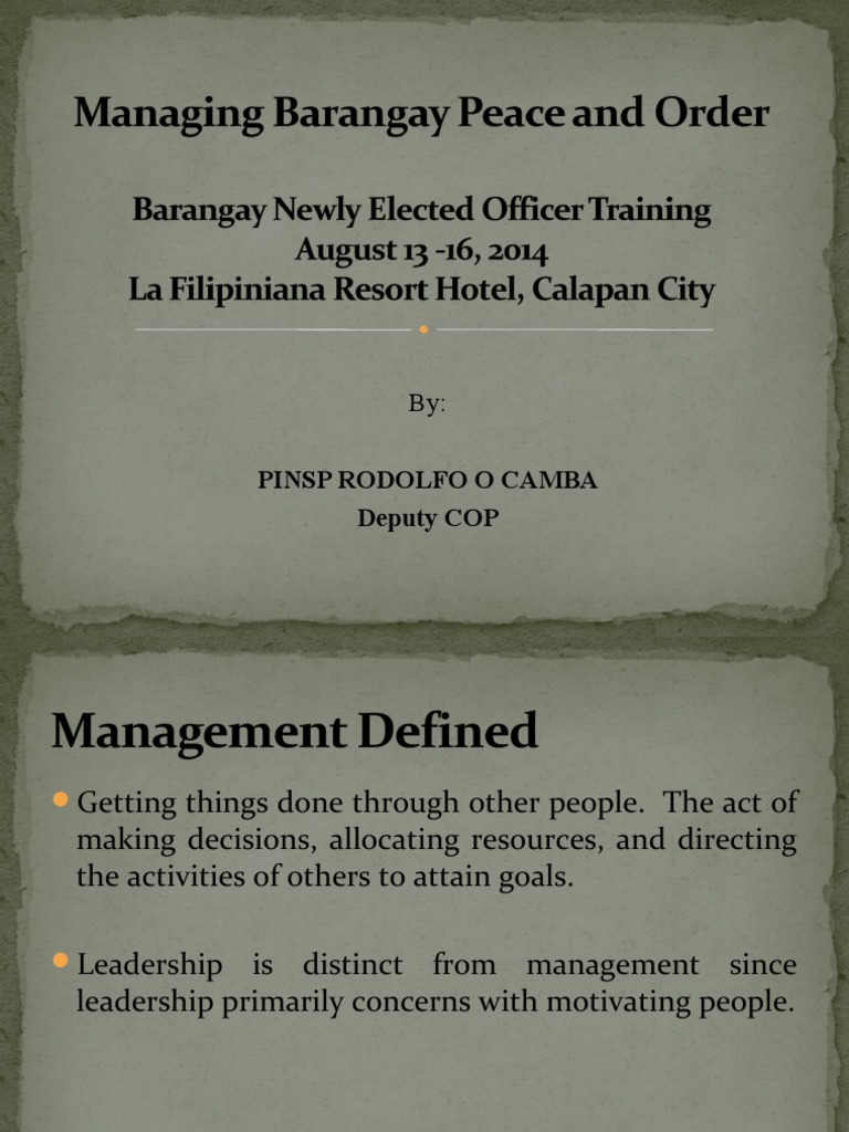 Managing Barangay Peace and Order | PDF Managing Barangay Peace and Order | PDF