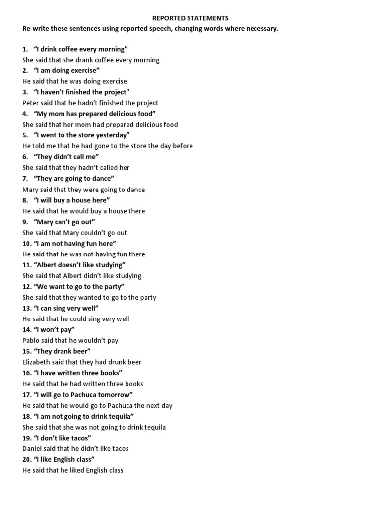 Reported Speech: Statements & Questions | PDF