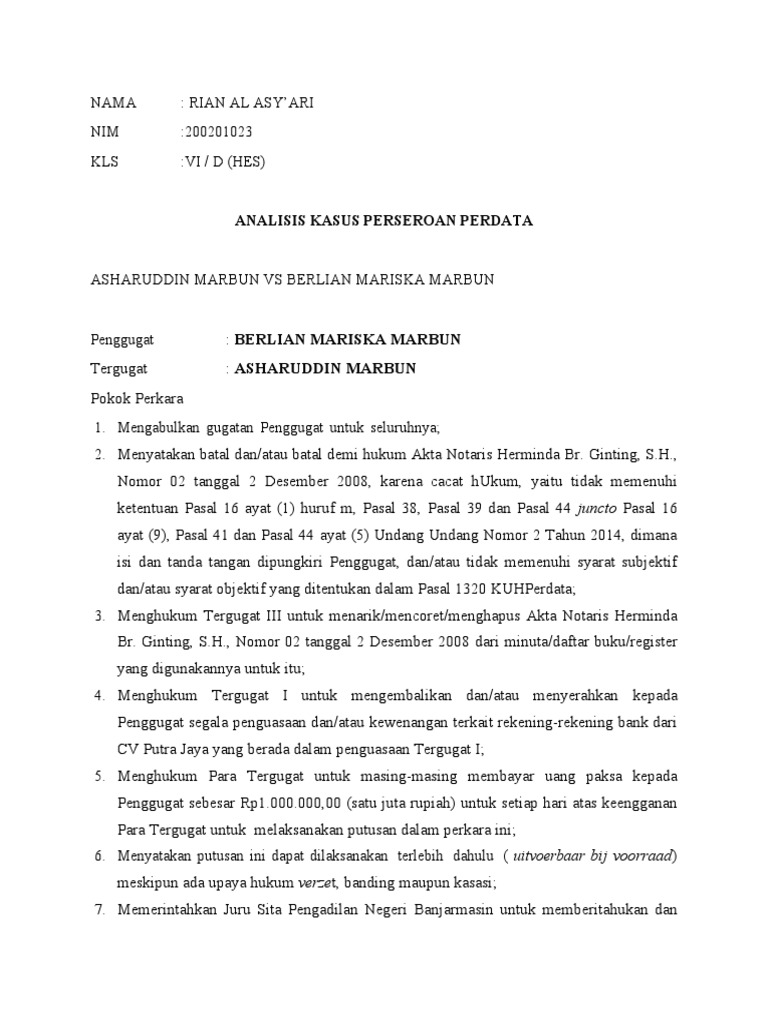 Analisis Kasus Perseroan Perdata | PDF | Hukum