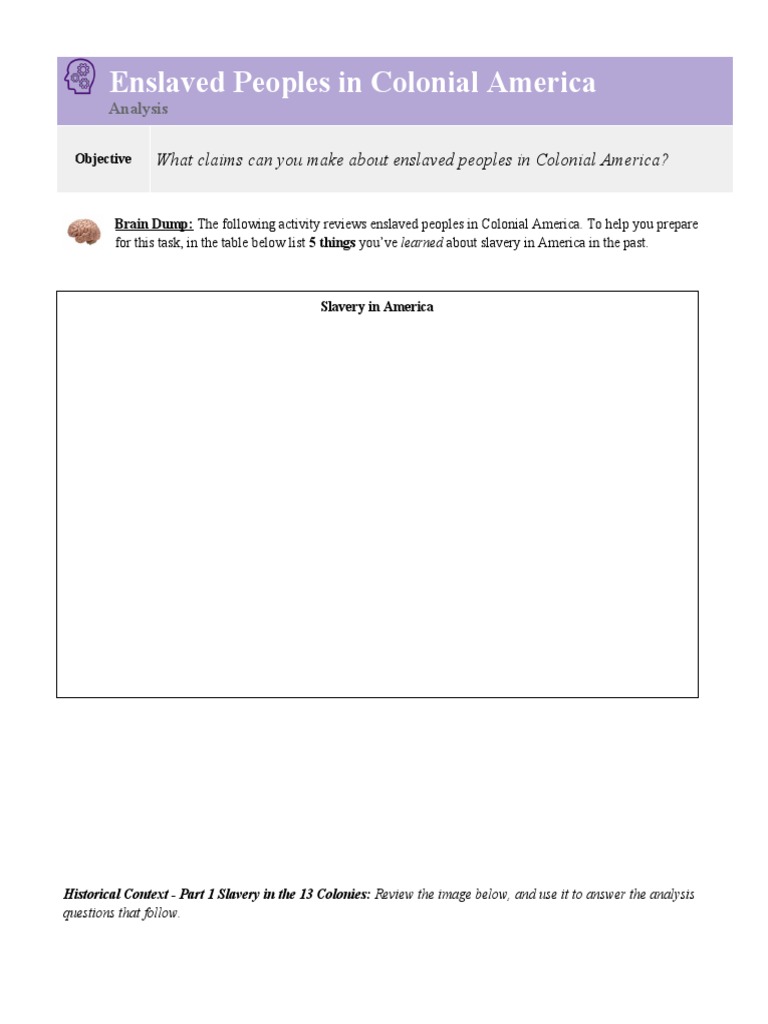 Colonial Slavery Analysis Guide | PDF | Slavery | Slavery In The United ...