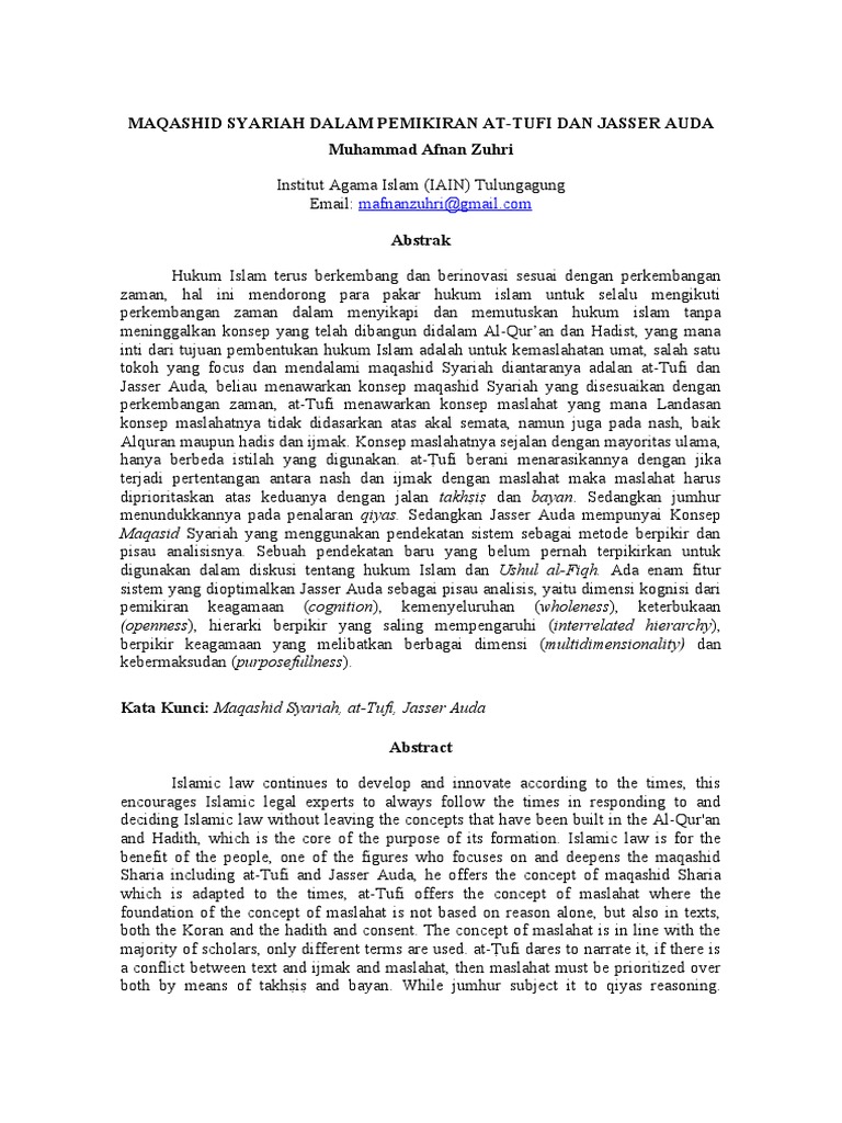 Maqashid Syariah At-Thufi Dan Jazzer Auda | PDF