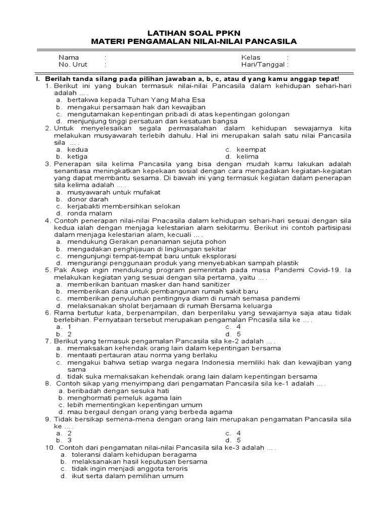 27 Juli 2022_LATIHAN SOAL PPKN Pengamalan Nilai Pancasila | PDF