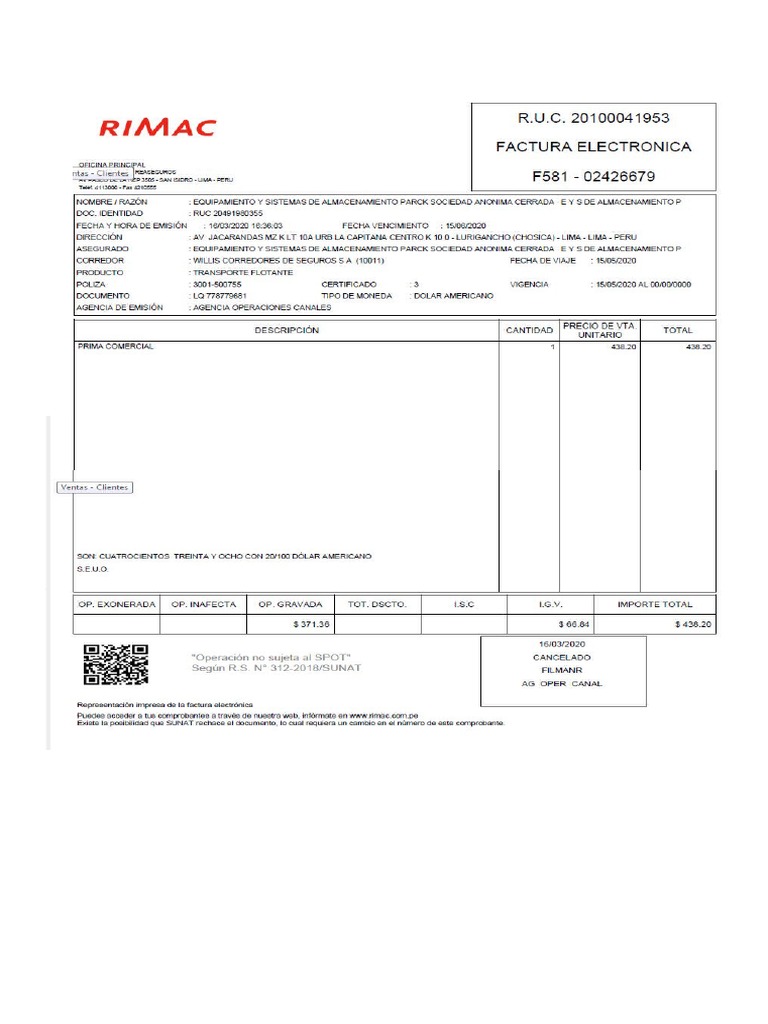 Seguro Rimac Importacion | PDF