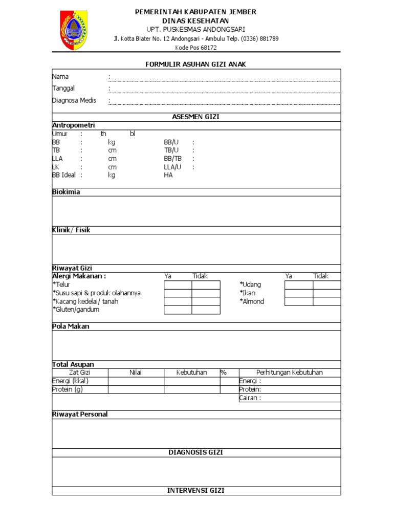 Formulir Asuhan Gizi Anak dan Dewasa | PDF | Sains & Matematika