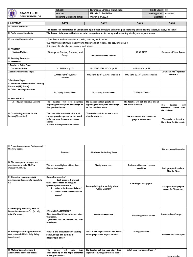 DLL g10 Q3W4 | PDF | Educational Assessment | Teachers