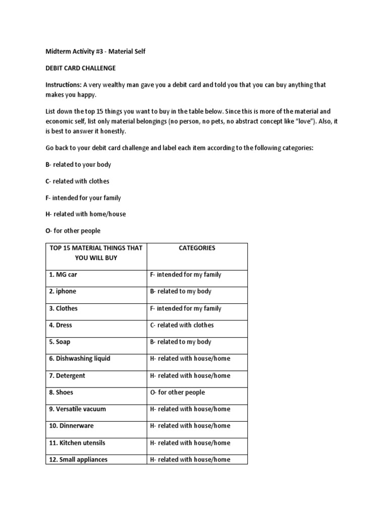 Midterm Activity 3 Material Self 1 | PDF