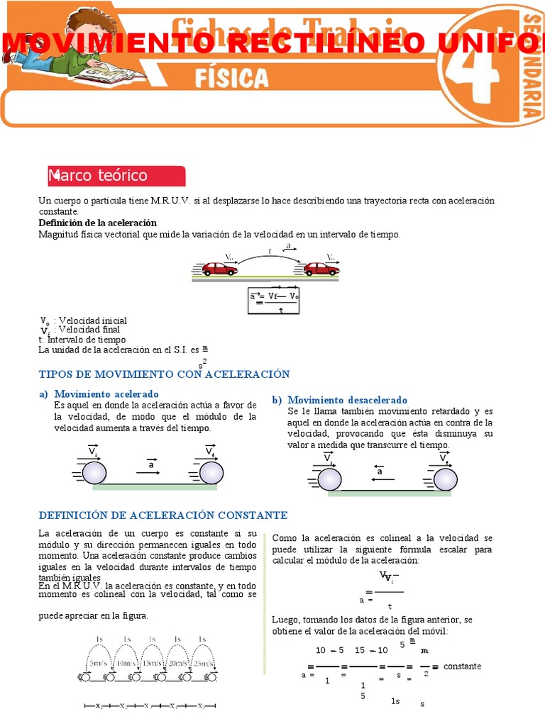 Movimiento rectilíneo uniforme acelerado (MRUA | PDF | Aceleración | Velocidad