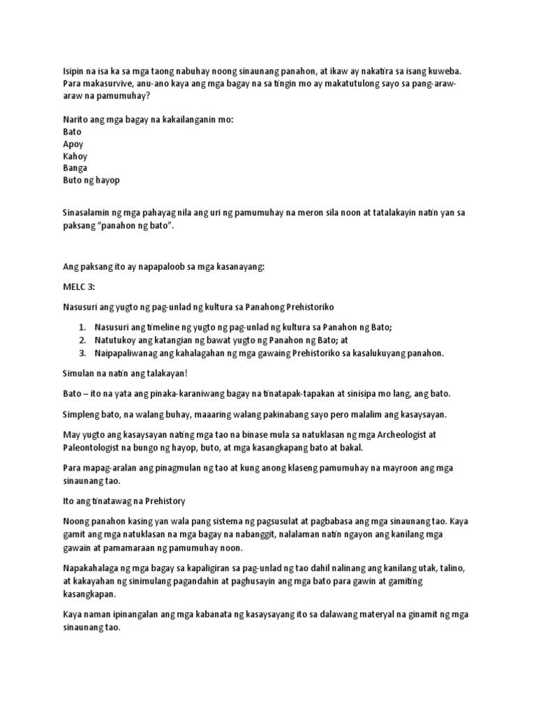 Isipin Na Isa Ka Sa Mga Taong Nabuhay Noong Sinaunang Panahon | PDF