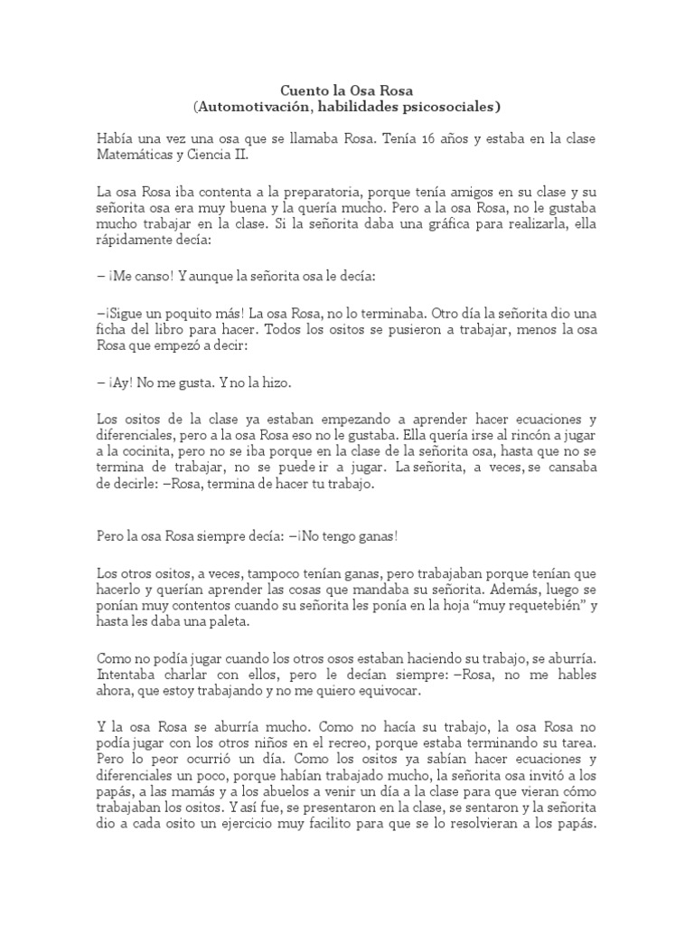 Cuento La Osa Rosa - Habilidades Psicosociales - JudithLópez | PDF