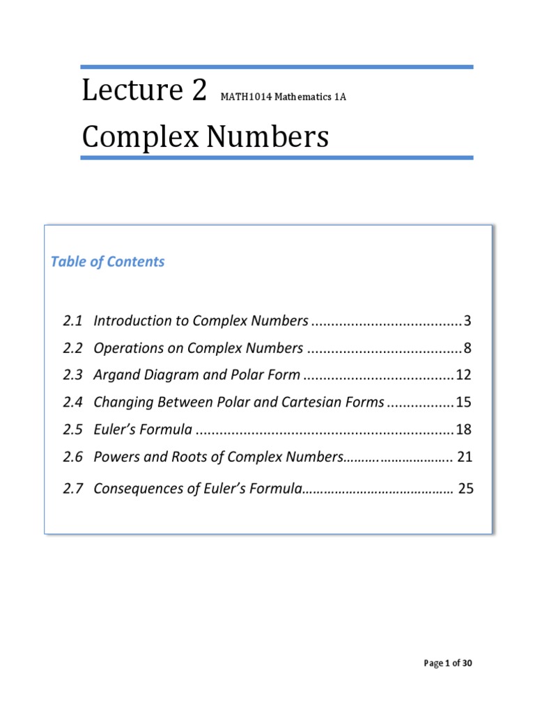 Complex Numbers: MATH1014 Mathematics 1A | PDF | Complex Number | Numbers