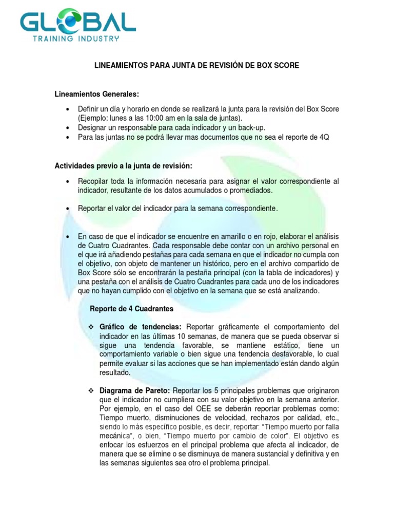 Lineamientos para Junta de Revisión de Box Score | PDF
