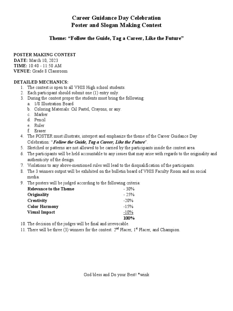 Poster Making Contest Criteria | PDF | Games & Activities | Art