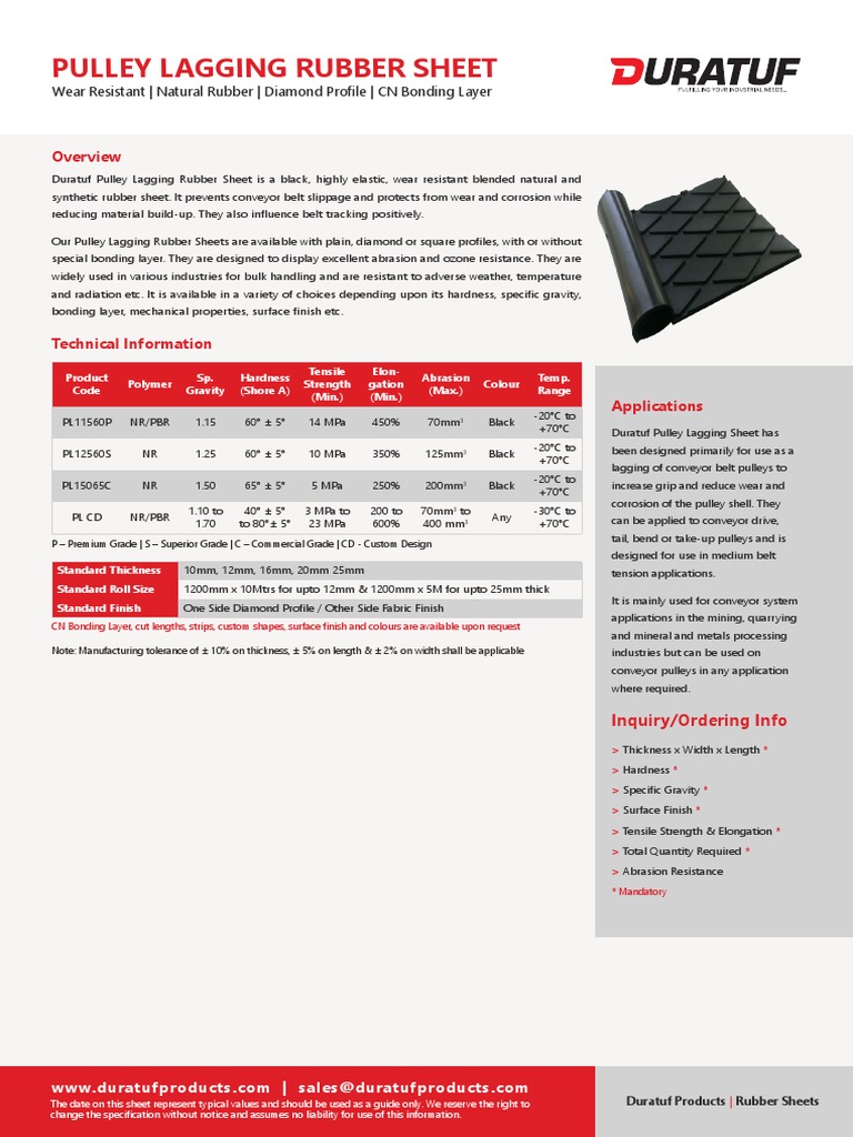 Pulley Lagging Rubber Sheet PDF | PDF | Wear | Natural Rubber