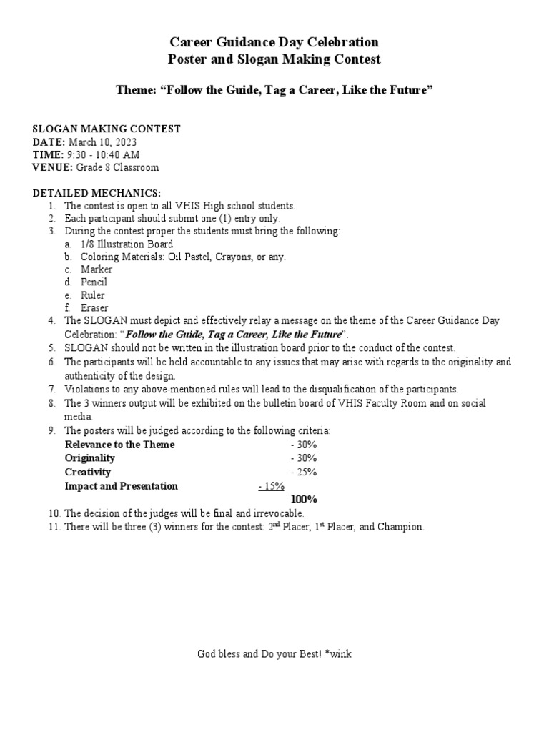 Career Guidance Slogan Contest Details | PDF | Social Science
