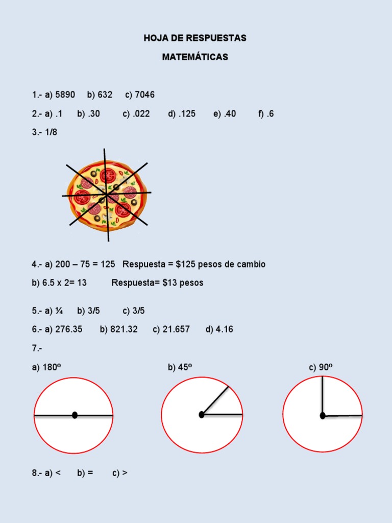 Hoja de Respuesta Evaluacion Intermedia Cuarto de Primaria | PDF