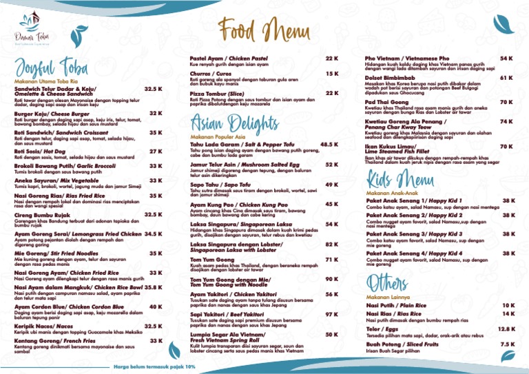 Menu Makanan Toba Ria dan Asian Delights | PDF