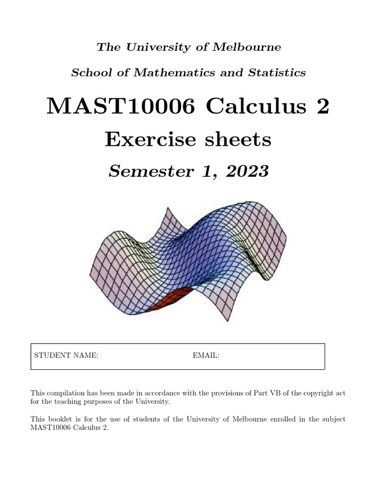 MAST10006 Calculus 2 Exercise Sheets 2023s1 | PDF | Force ...