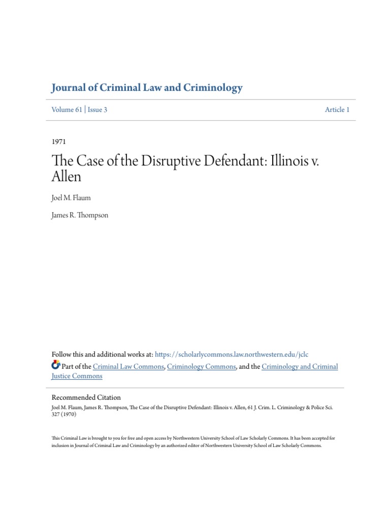 The Case of The Disruptive Defendant - Illinois v. Allen | PDF | Sixth ...