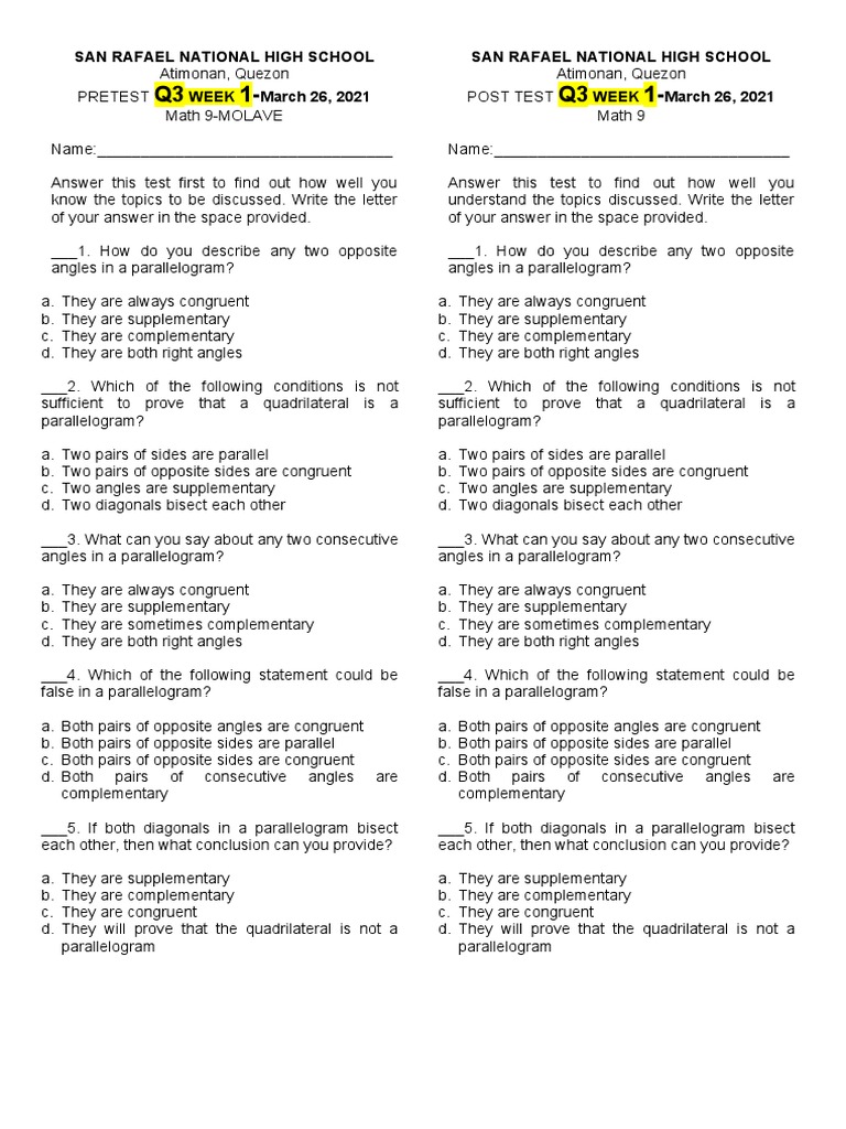 Remedial Math 9 q1 | PDF | Geometry | Elementary Geometry