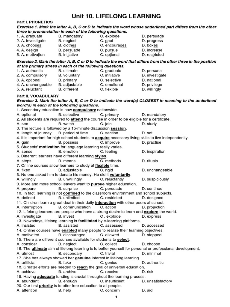 English 12 NEW - Unit 10. Lifelong Learning | PDF | Educational Technology | Learning