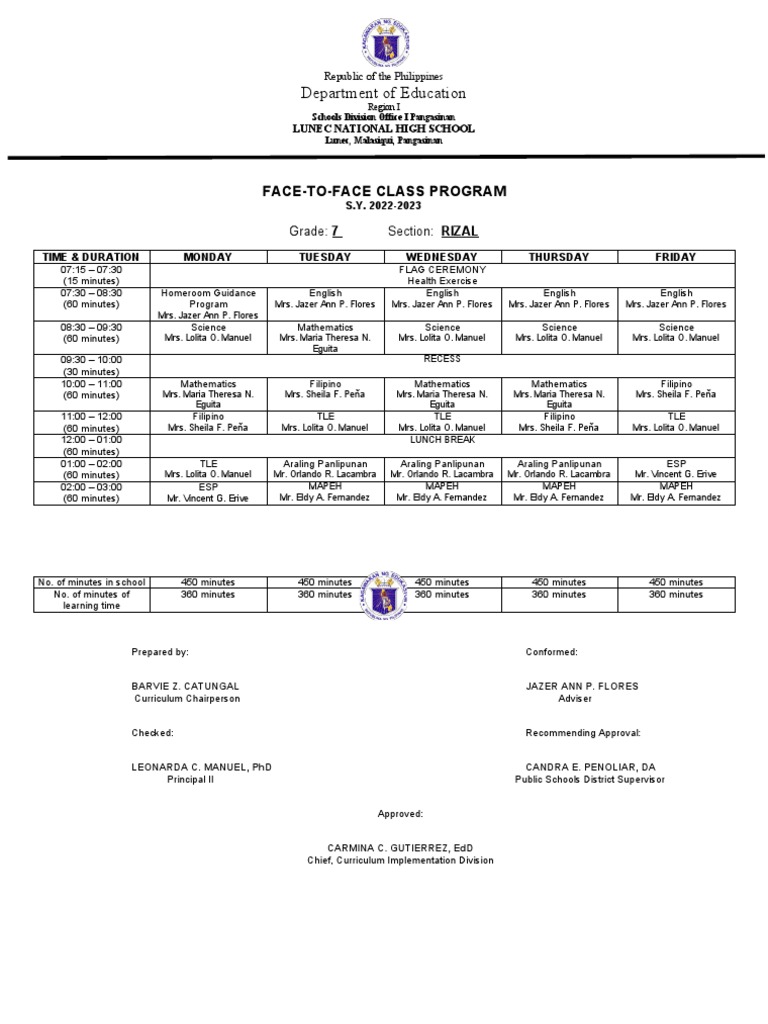 Class Program 1 Hour Pdf Asia Philippines 7196