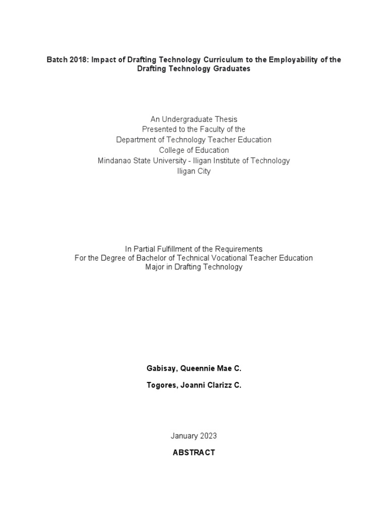 Batch 2018 - Impact of Drafting Technology Curriculum To The Employability of The Drafting ...