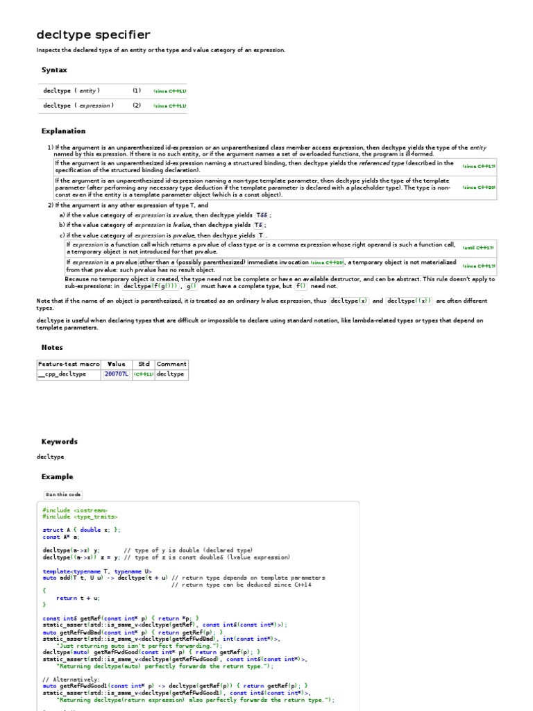 Decltype Specifier | PDF | Models Of Computation | Software Engineering
