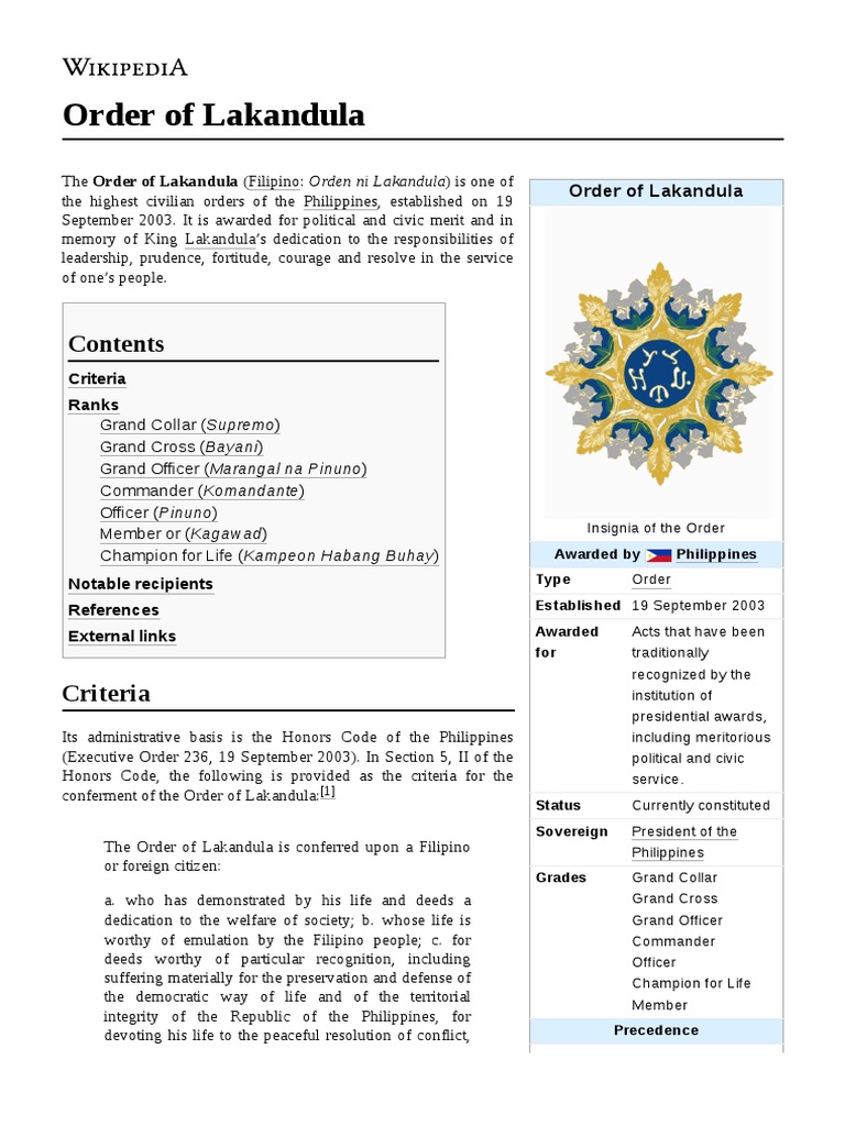 Order of Lakandula | PDF | Government | Philippines