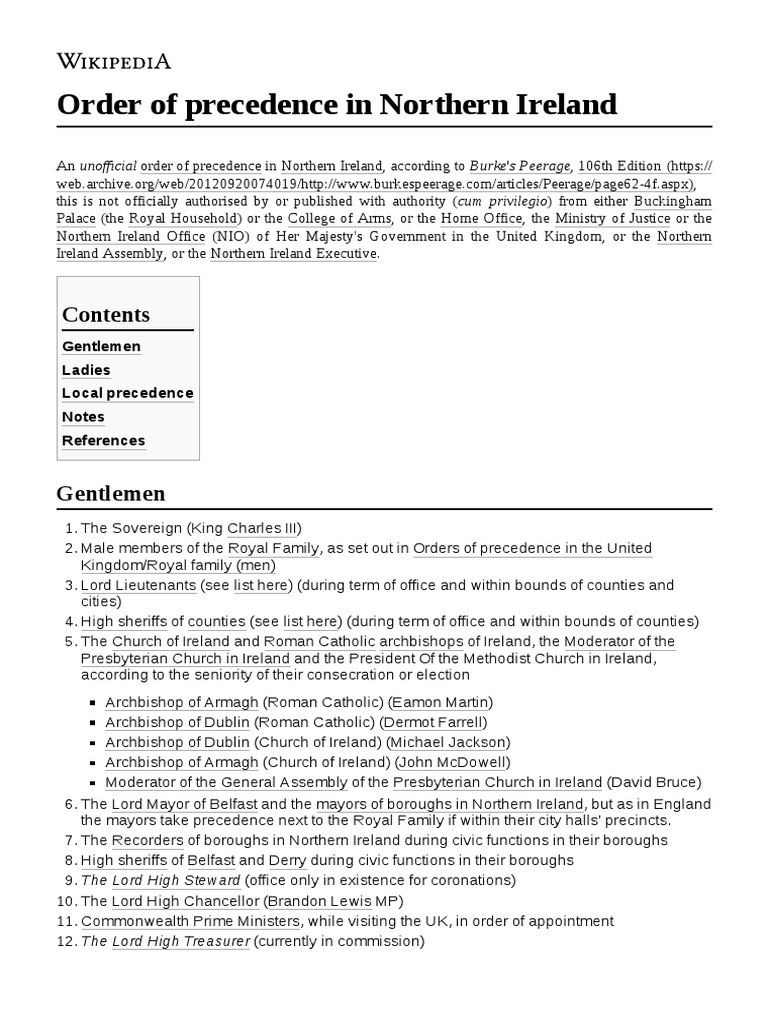 Order of Precedence in Northern Ireland | PDF | Peerages In The United ...