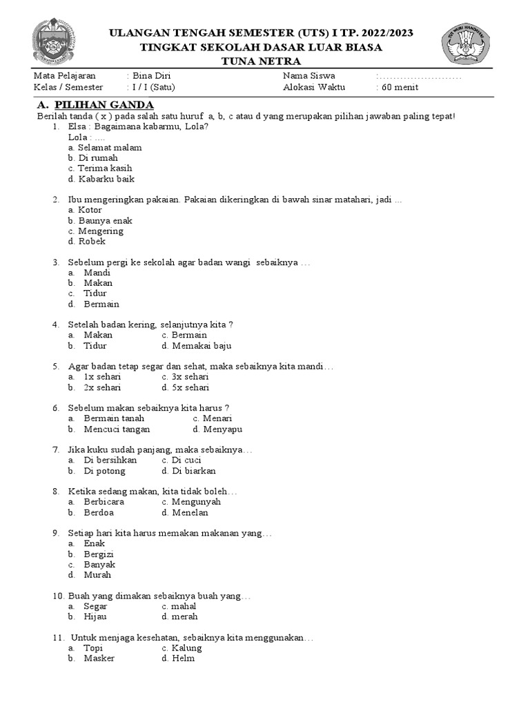 Soal Bina Diri UTS Baru | PDF