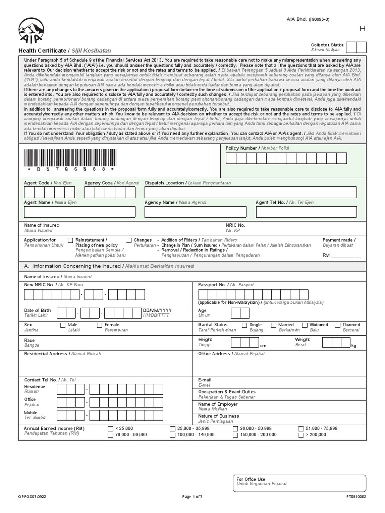 Panduan Permohonan Insurans AIA Senior | PDF