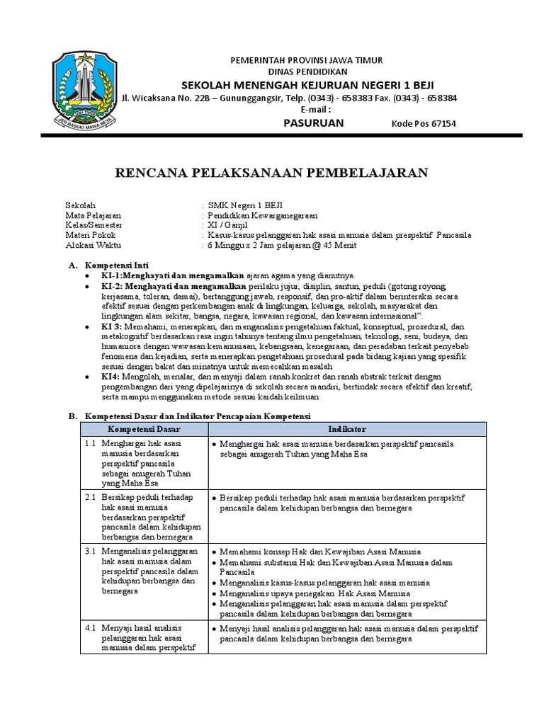 RPP PPKn SMK: HAM dan Pancasila | PDF