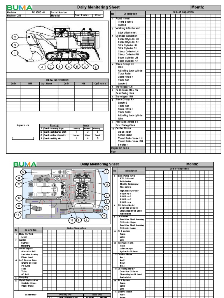 Daily Inspection Sheet BigDigger - Rev1 | PDF | Manufactured Goods ...