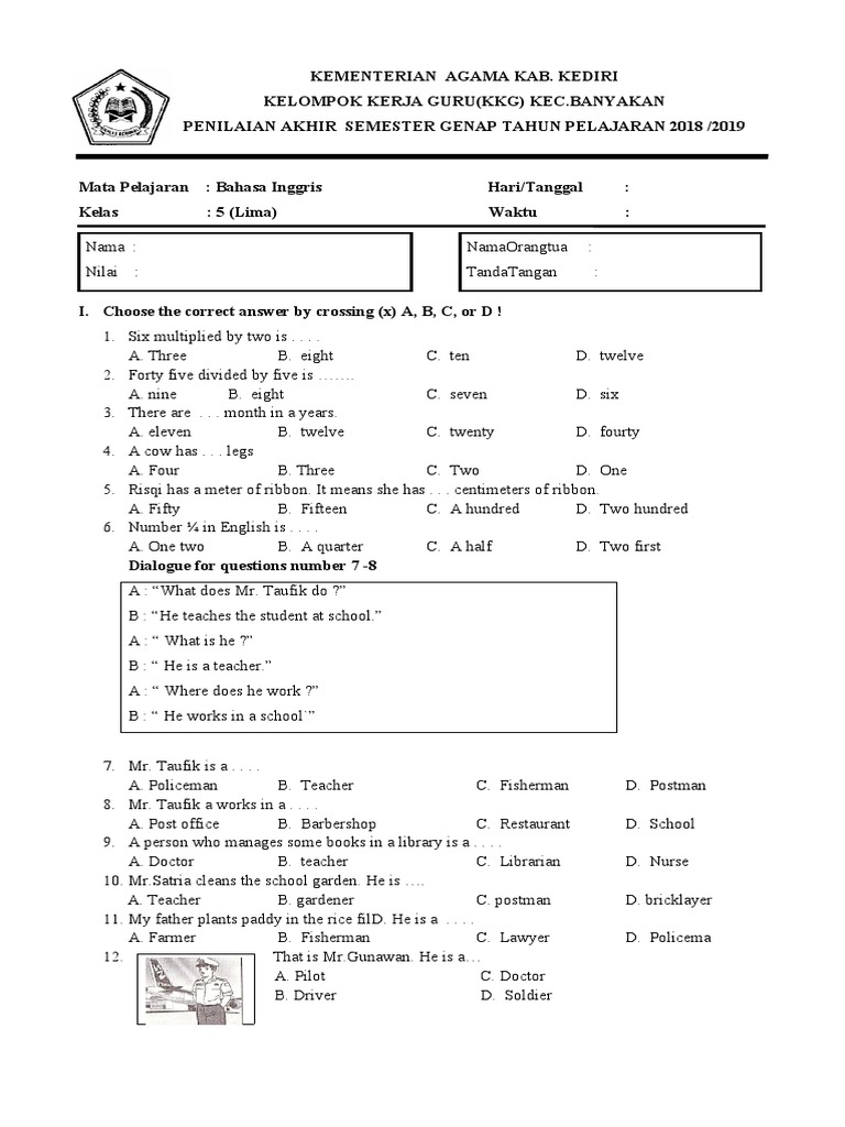 Soal Pas B Inggris Kls 5 2018 2019 Deal Pdf