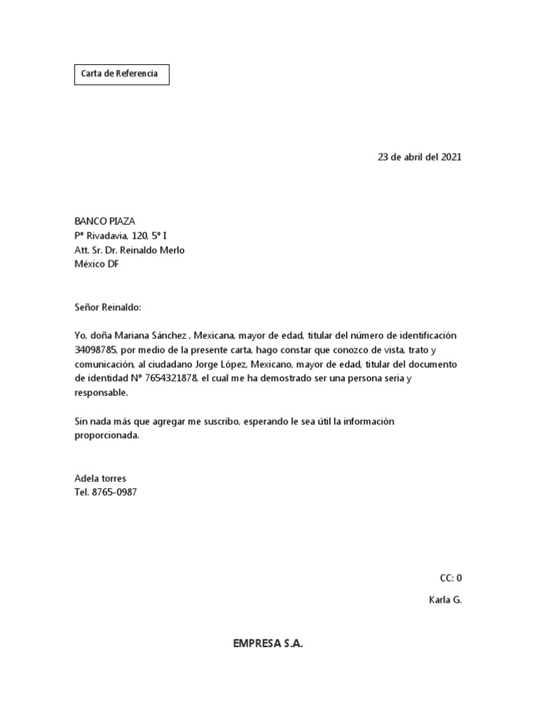 Carta de Referencia | PDF | Economias | Bancario