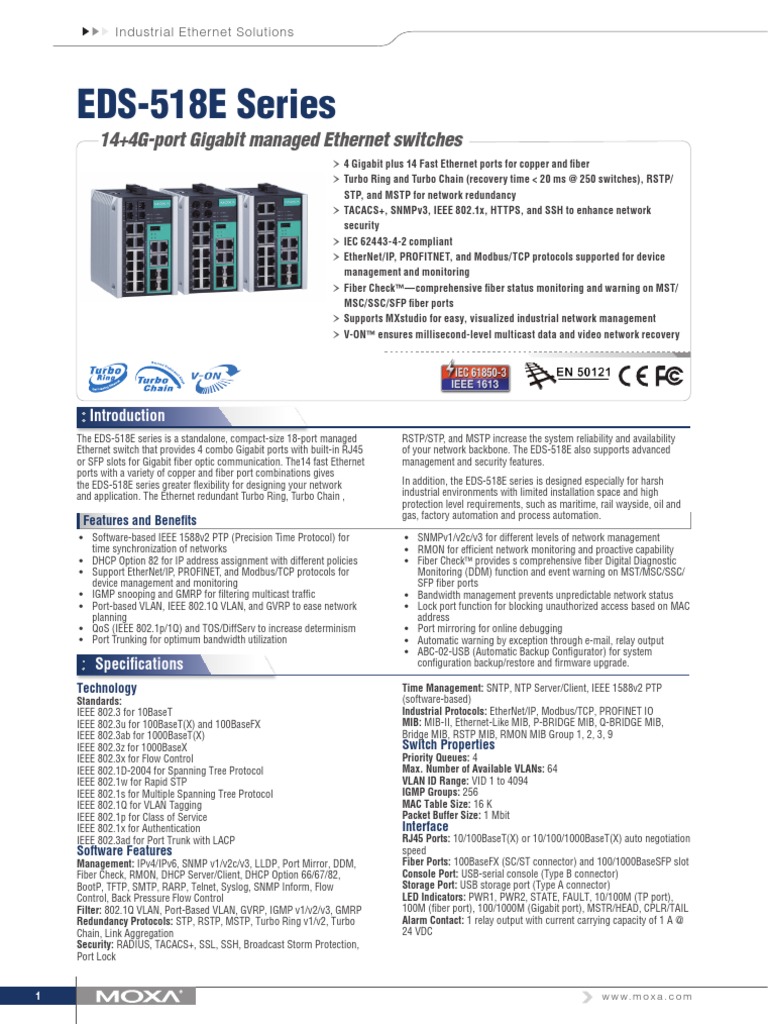 EDS-518E - Series Datasheet | PDF | Computer Network | Ethernet