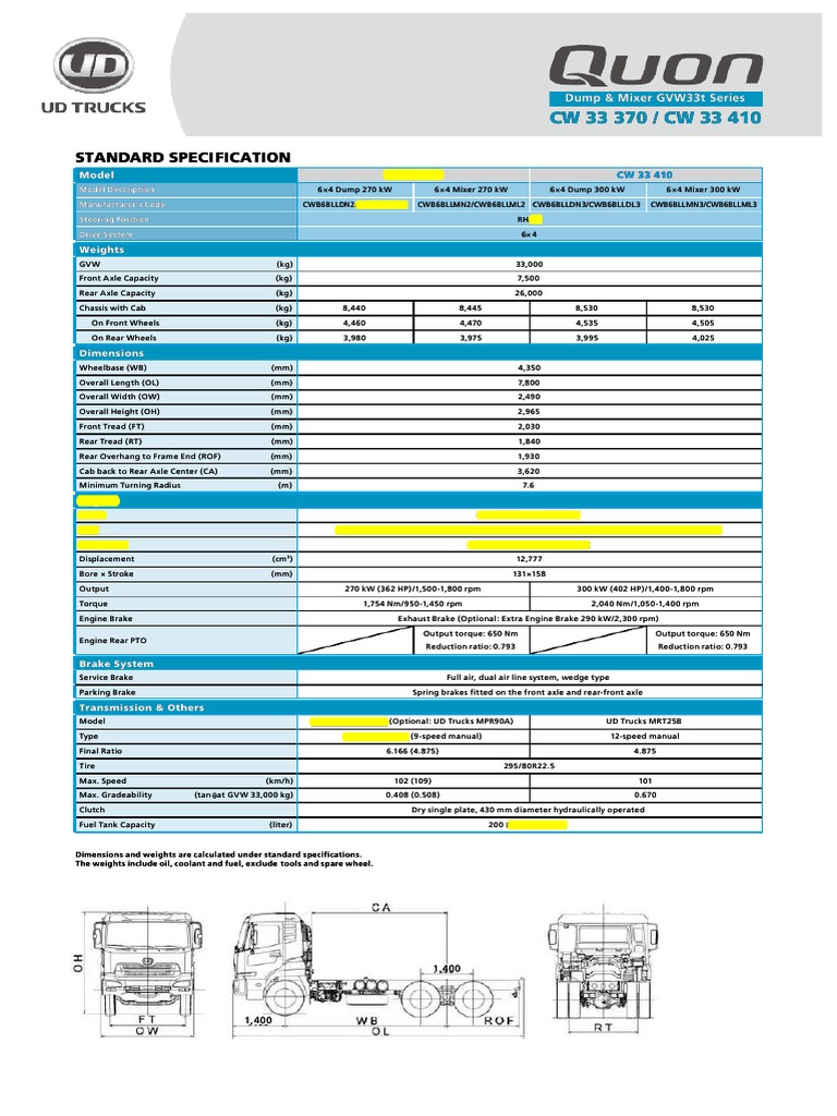 UD Quon Truck Specifications Overview | PDF | Truck | Manual Transmission