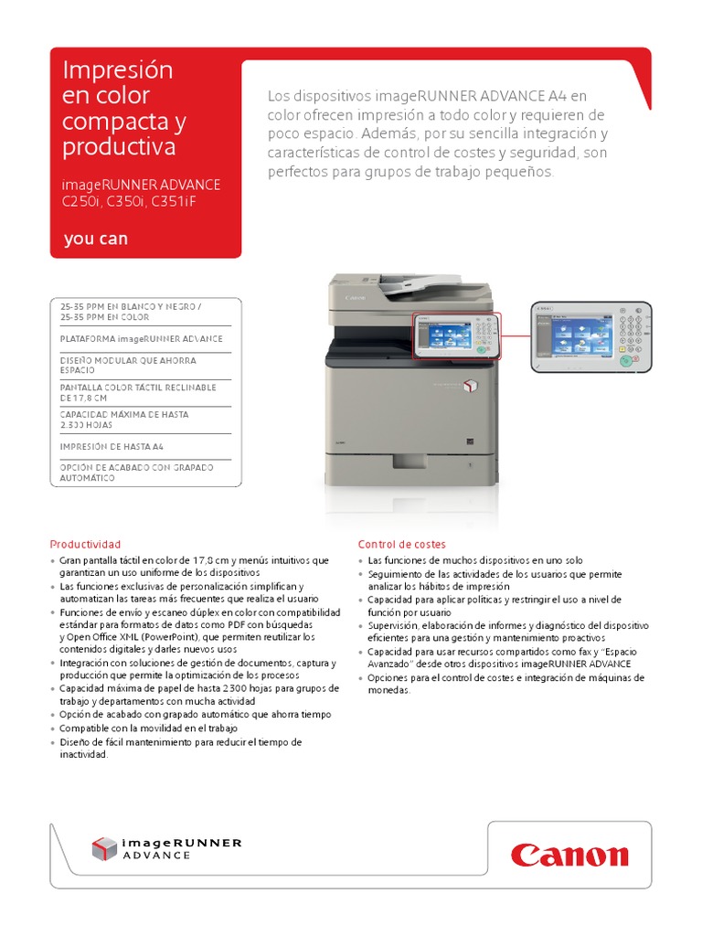 Impresora Multifuncion Canon imageRUNNER ADVANCE C250-350-351 PDF | PDF ...
