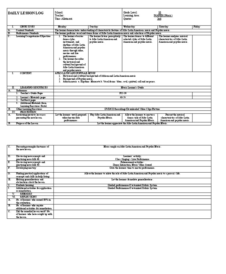 Mapeh 10 Dll For Tomorrow Pdf Learning Cognition