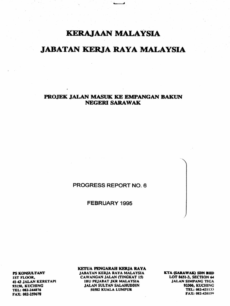 Projek Jalan Masuk Ke Empangan Bakun Negeri Sarawak - Progress Report No. 6 (February 1995) PDF ...