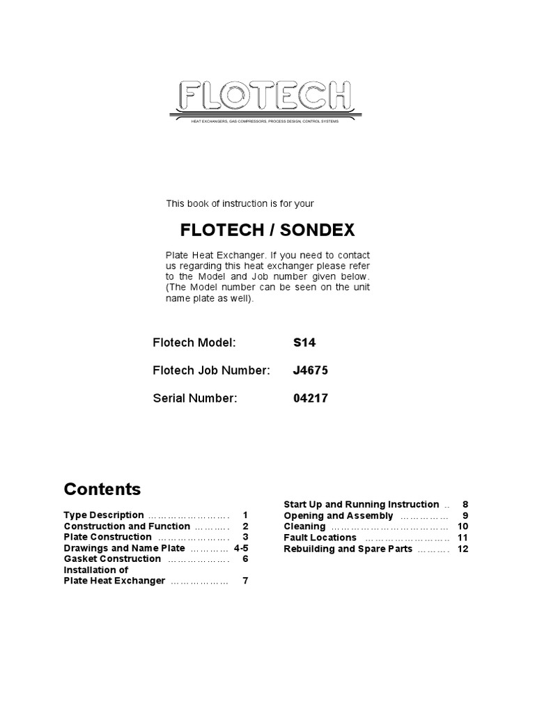 Sondex Plate Heat Exchanger Manual | PDF | Technology & Engineering