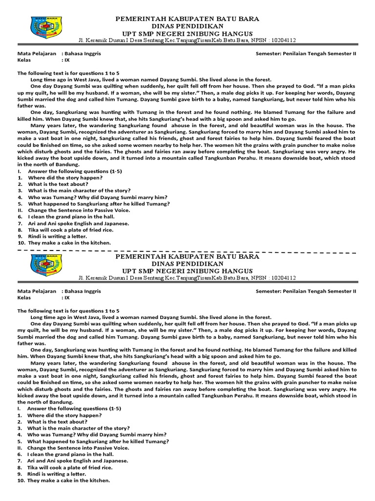 BHS Inggris Uts Kelas Ix SMP | PDF | Mythology | Legends