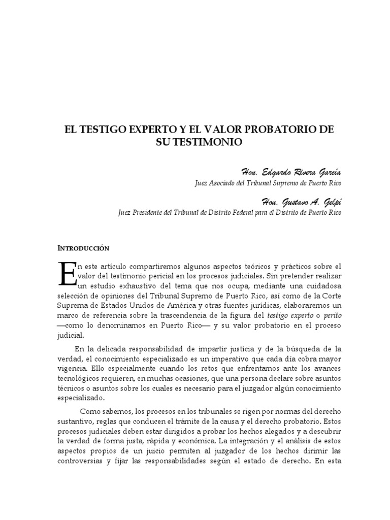 4 El Testigo Experto y El Valor Probatorio de Su Testimonio | PDF ...