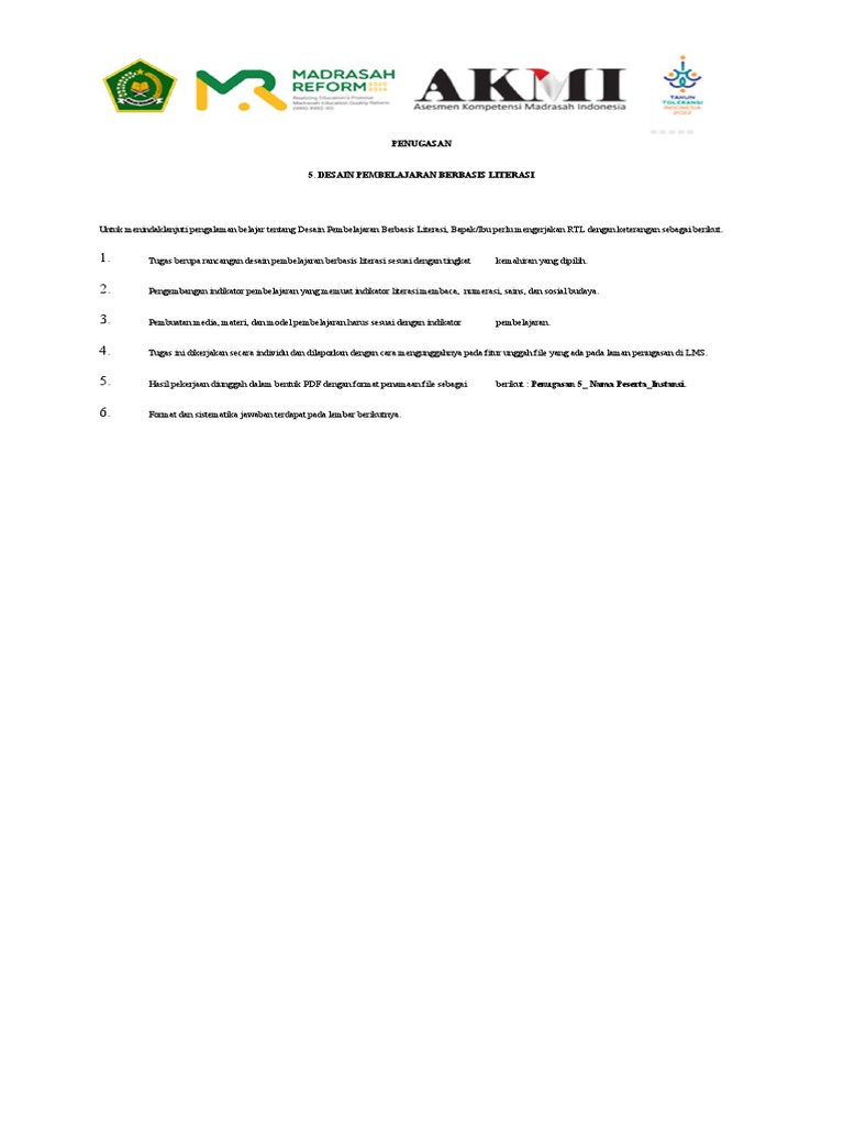 PENUGASAN 5. DESAIN PEMBELAJARAN BERBASIS LITERASI (Irma Syahdena Sari D-050 MIS Diniyah ...