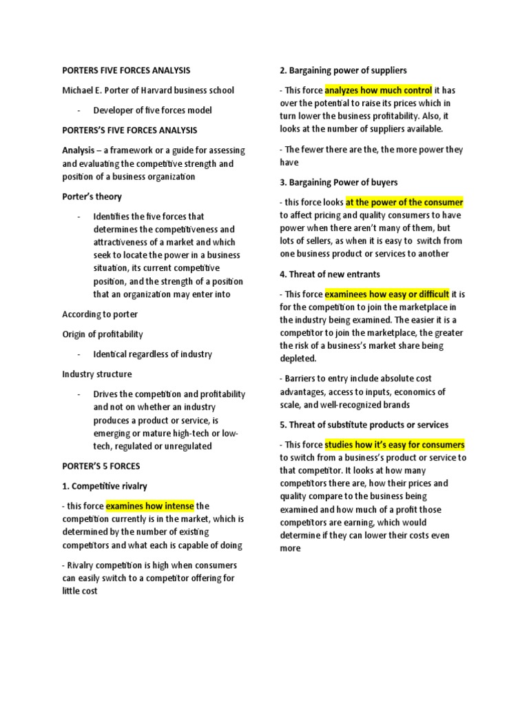 Analyzing Industry Competition Using Porter S Five Forces Model Pdf