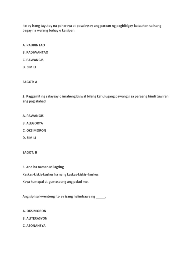 Mga Katanungan Sa Panulaan | PDF