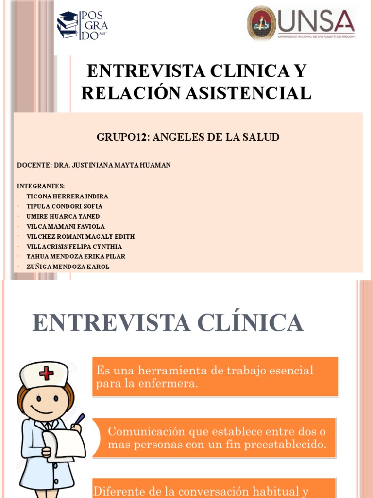 ENTREVISTA CLINICA Y REALACION ASISTENCIAL Grupo 12 | PDF | Enfermería ...