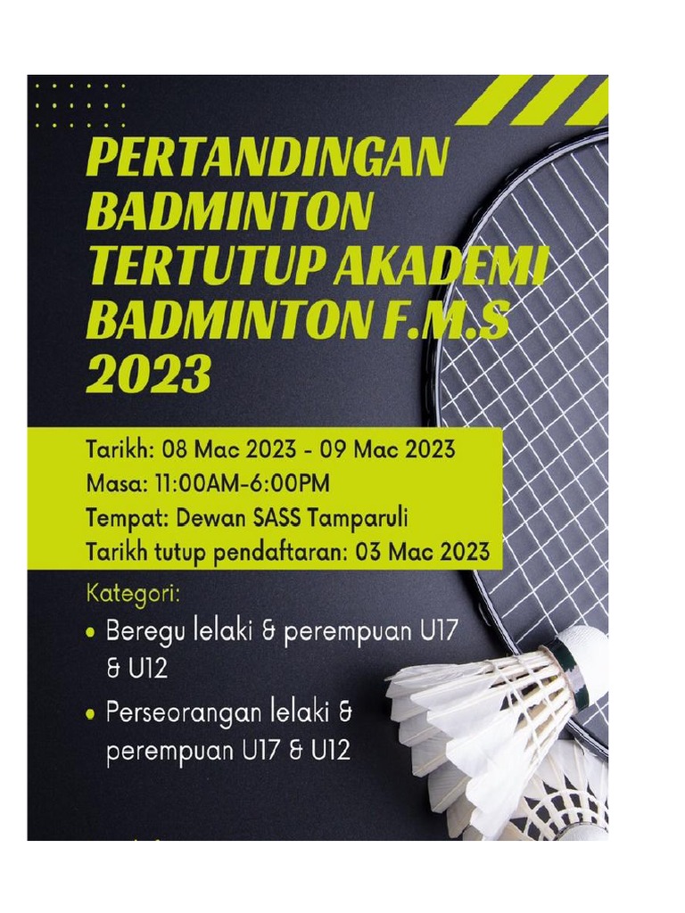 Pertandingan Badminton Tertutup Akademi Badminton FMS 2023 | PDF